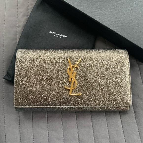 Yves Saint Laurent | Bags | Ysl Grained Metallic Gold Wallet Limited ...